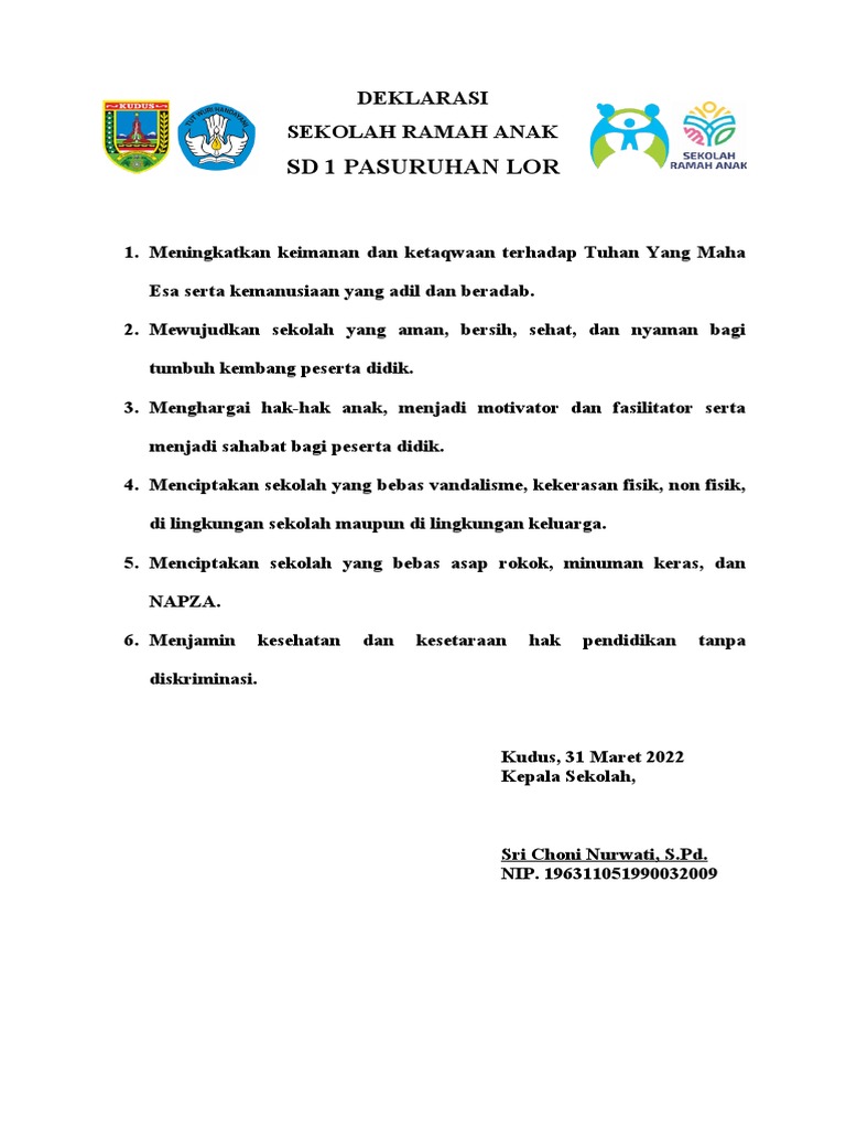 Deklarasi Sekolah Ramah Anak | PDF