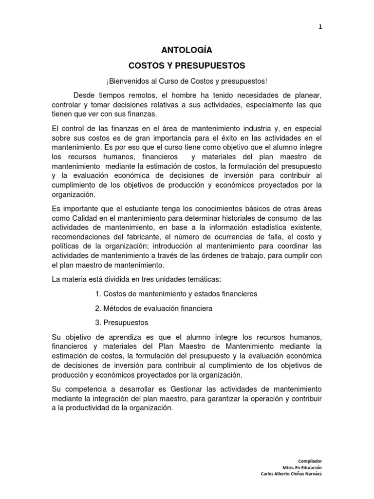 Antología de Costos y Presupuestos | PDF | Contabilidad | Presupuesto