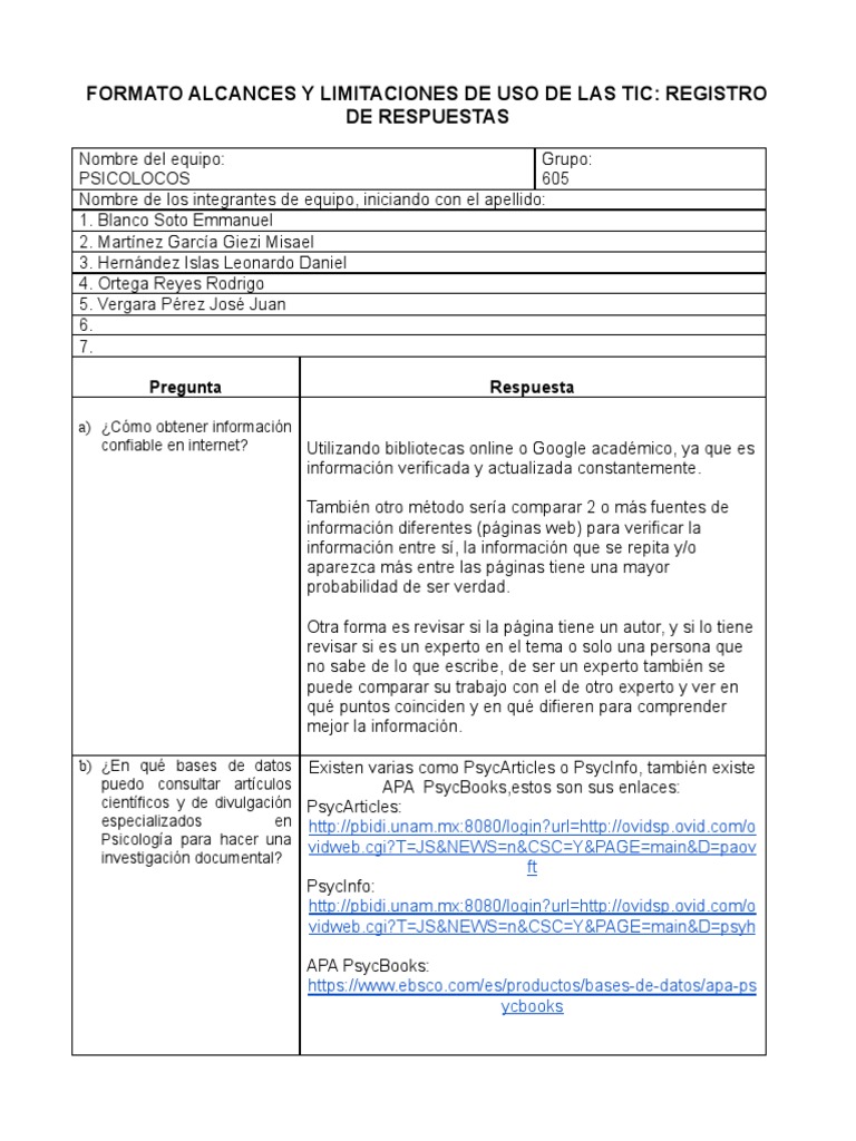Equipo 6 - Formato Alcances y Limitaciones Uso TIC | PDF