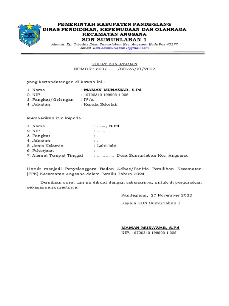 Format Surat Ijin Atasan Untuk PPK | PDF