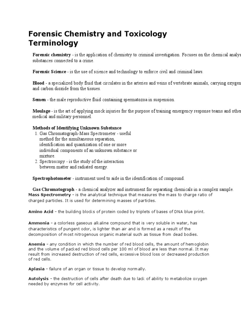 Forensic Chemistry and Toxicology Terminology | PDF | Chemistry ...