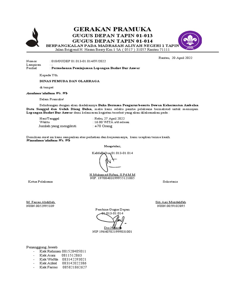 018 Surat Peminjaman Lapangan Basket | PDF