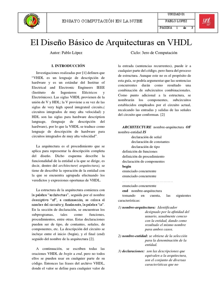 Ensayo de Arquitectura VHDL | PDF | Vhdl | Informática