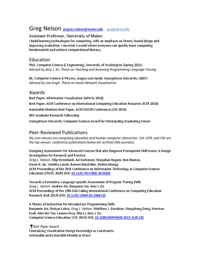 Greg Nelson CV 2023 | PDF | Human–Computer Interaction | Visualization ...