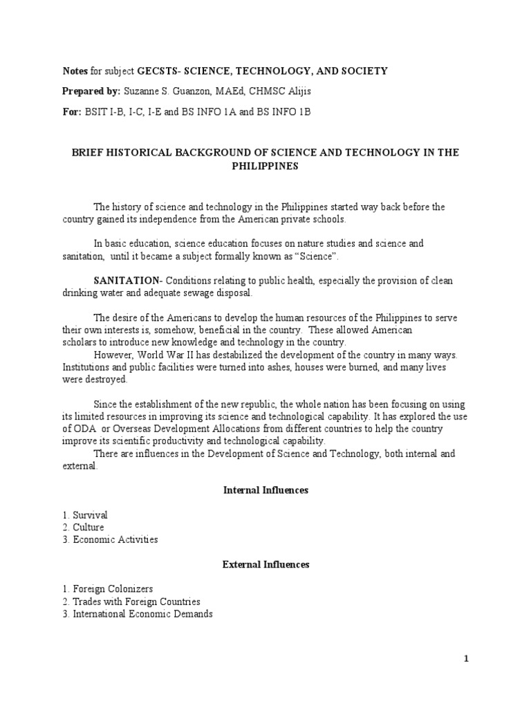 Brief Historical Background of Science and Technology in The ...