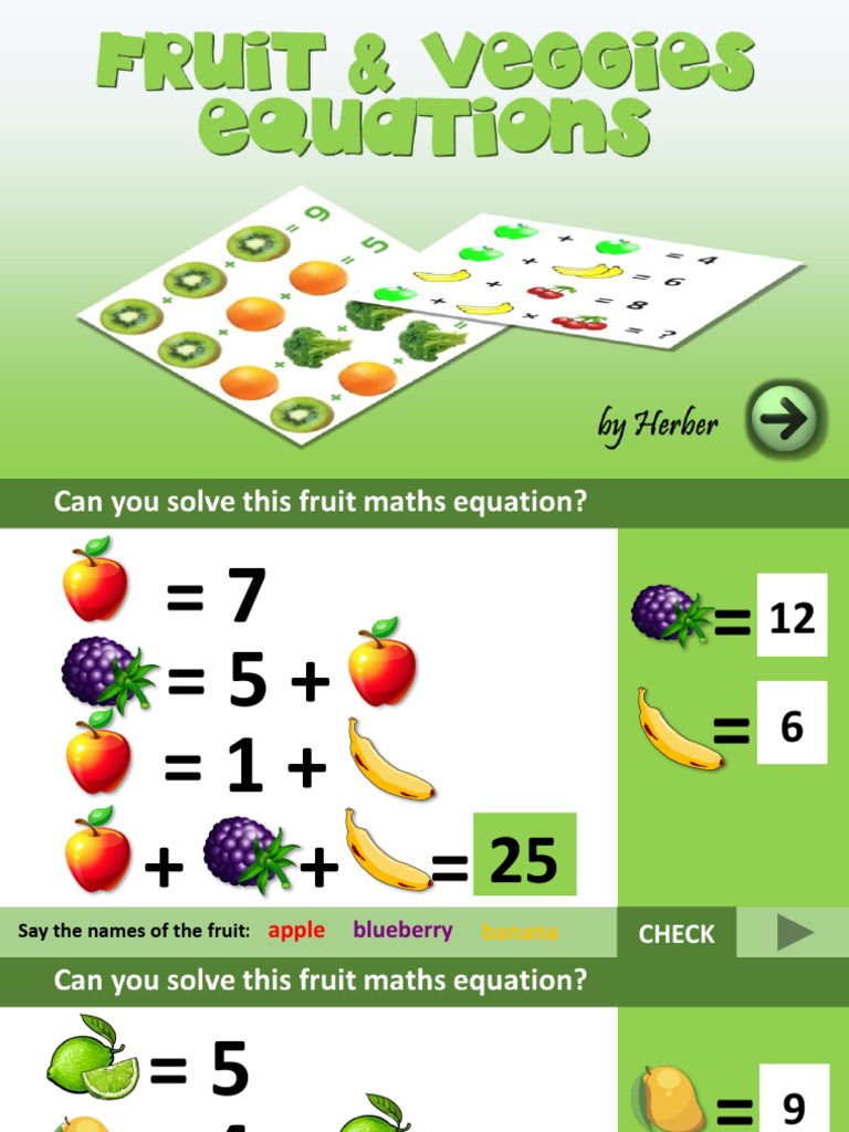 Fruit Veggies Equations Fun Activities Games | PDF