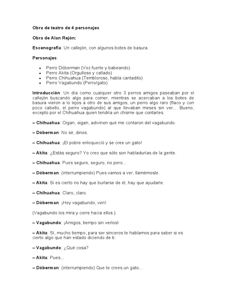 Obra de teatro: Cuatro perros y un gato | PDF