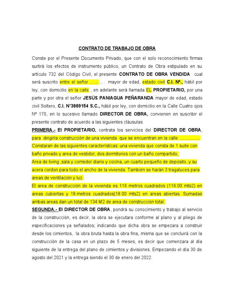 Contrato de Obra Vendida Ver | PDF | Materiales | Ingeniería de Edificación
