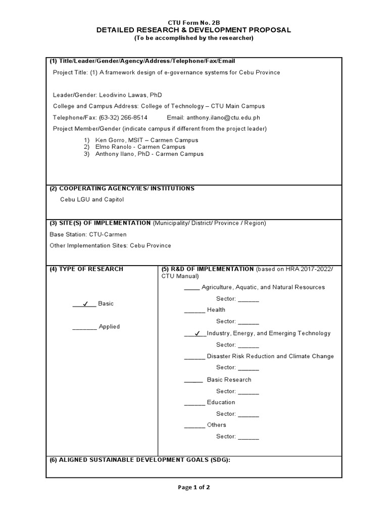 CTU Form No. 2B DETAILED RD Proposal 1.18.22 SDG GAD | PDF | E ...