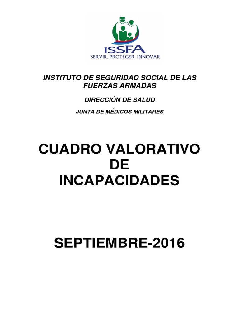 Actualización del Cuadro Valorativo de Incapacidades del ISSFA | PDF | Invalidez | Trastorno mental