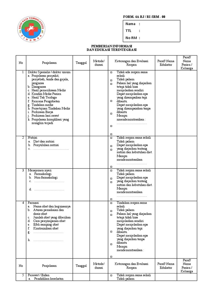Formulir Pemberian Edukasi Terintergasri (Rencana Perubahan) | PDF