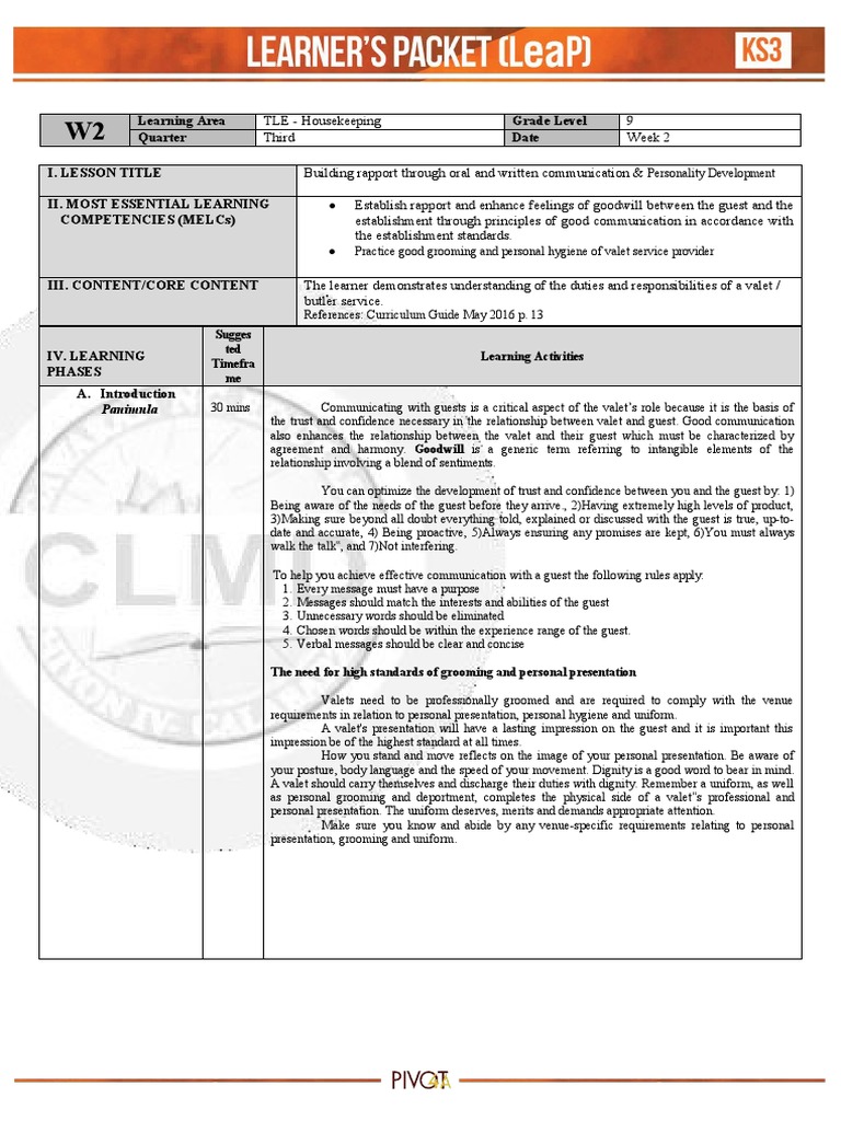 Tle He HK9 W2 | PDF | Learning | Communication