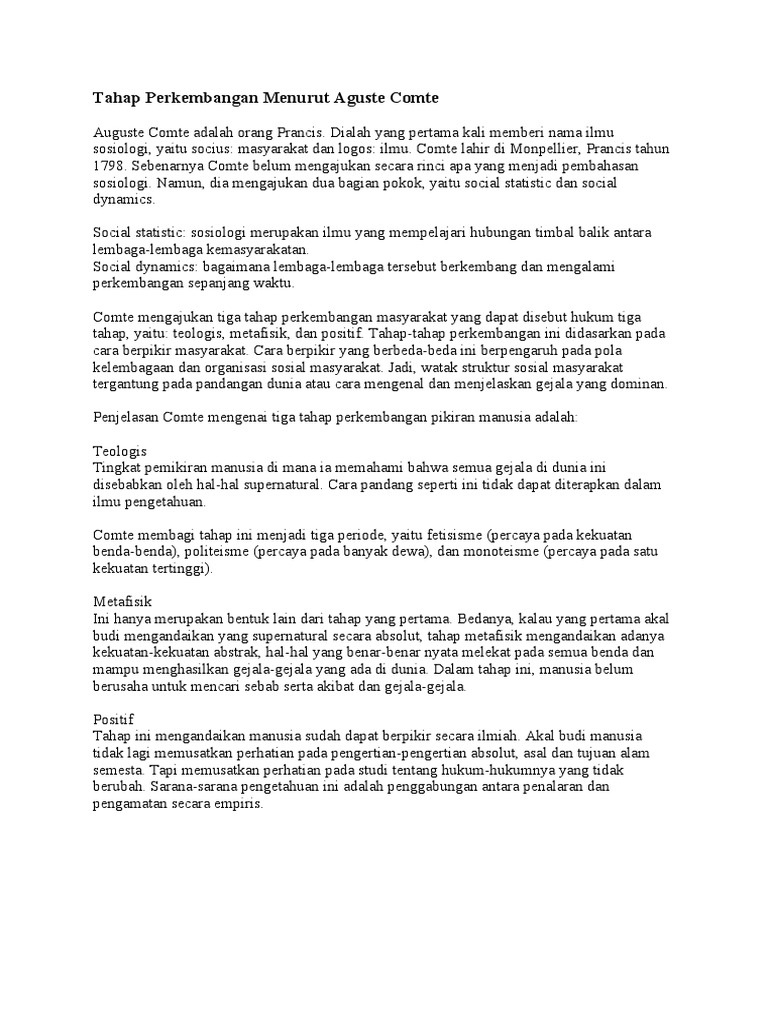 Tahap Perkembangan Menurut Aguste Comte | PDF