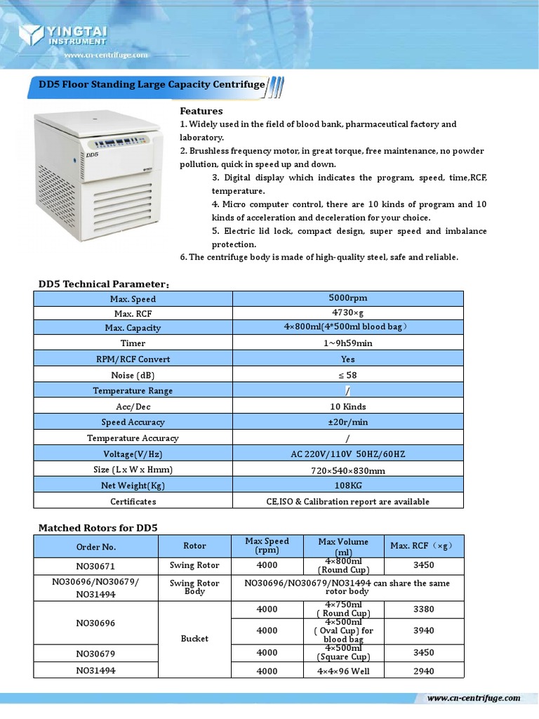Brochure of DD5 Centrifuge | PDF | Centrifuge | Electric Motor