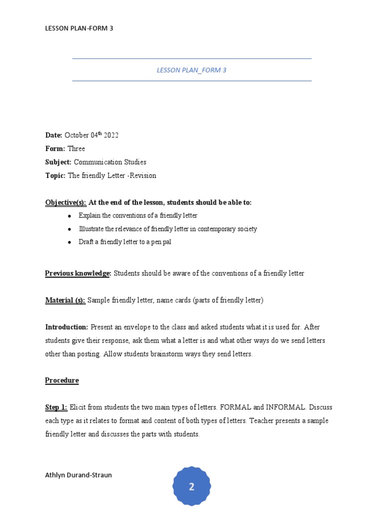 Lesson Plan Form3 | PDF | Teachers | Employment