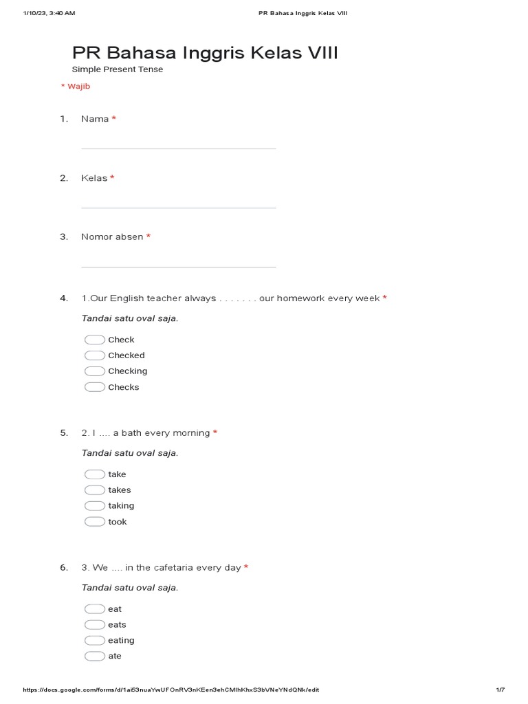 PR Simple Present Tense Kelas VIII | PDF