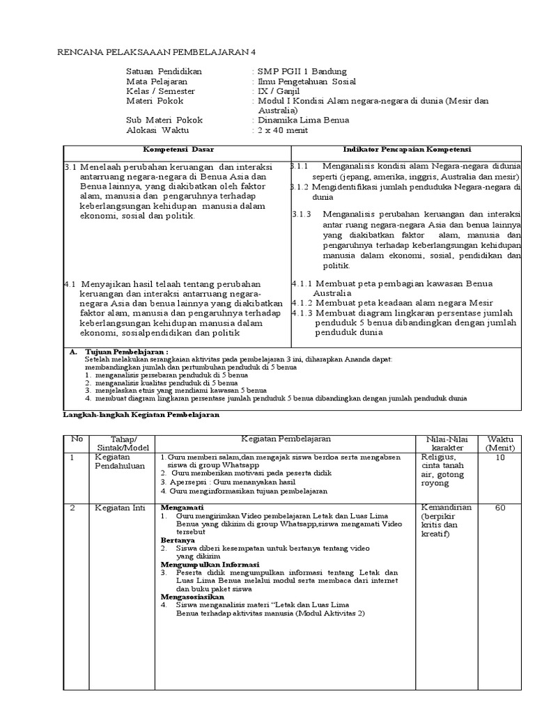 RPP 4 KONDISI ALAM NEGARA-NEGARA DI DUNIA (Mesir Dan Australia) | PDF