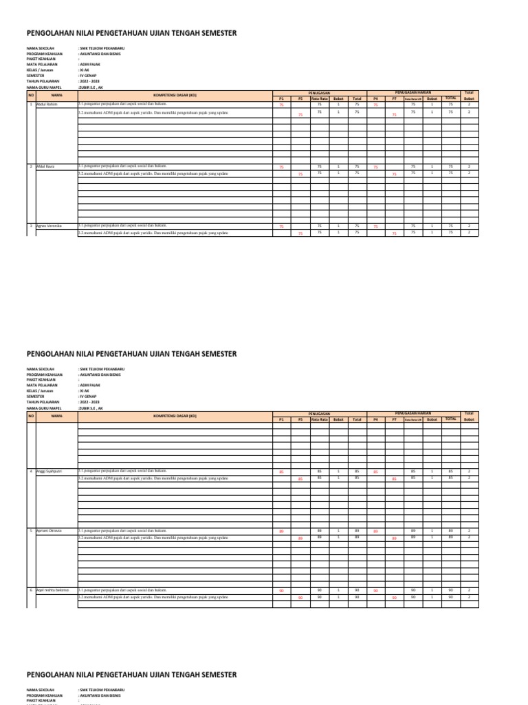 BLANKO PENILAIAN ADM PAJAK Kelas XI AK | PDF