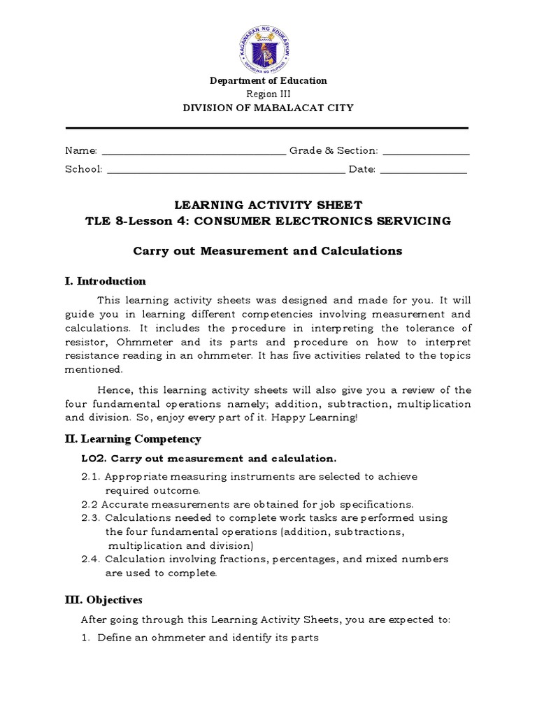 TLE8 - Consumer Electronics Servicing - Q1 - Wk4 - Carry Out ...