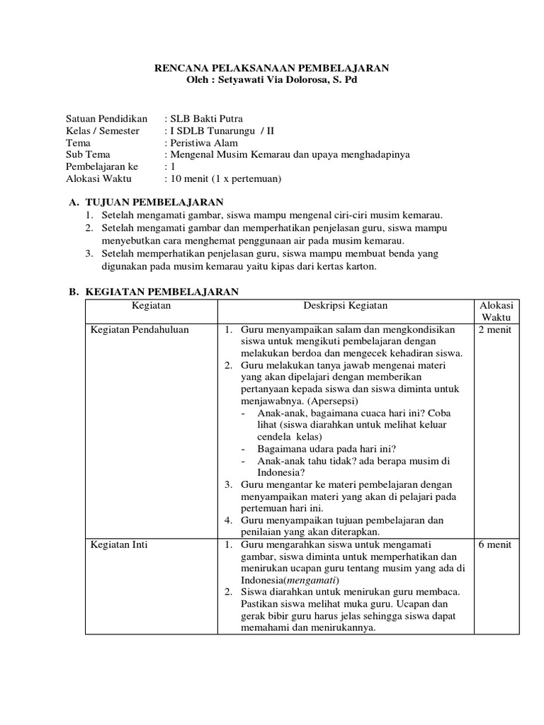 RPP Kelas 1 Semester I | PDF