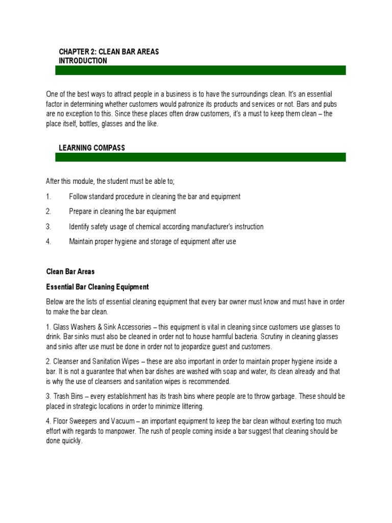 Chapter 2.1 - Clean Bar Areas | PDF