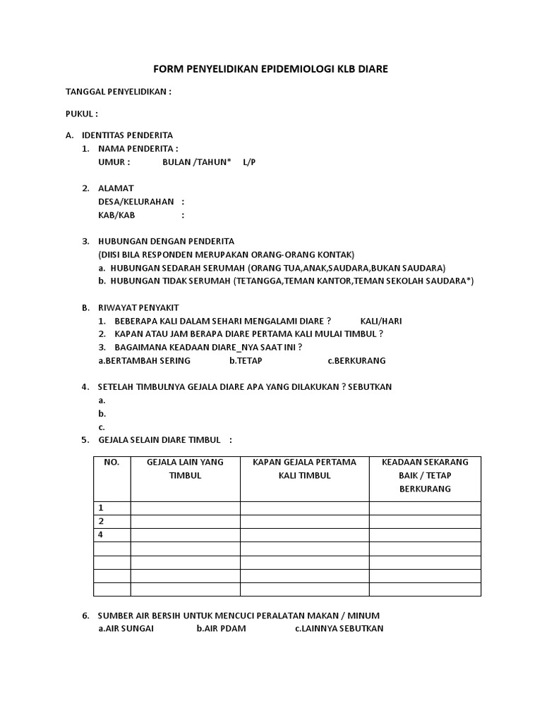 Form Penyelidikan Epidemiologi KLB DIARE | PDF