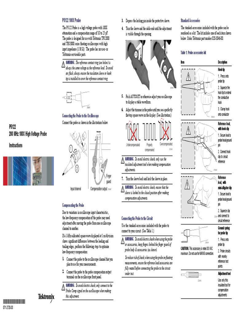 P5122 200 MHZ 100X High Voltage Probe Instructions | PDF | Electricity ...