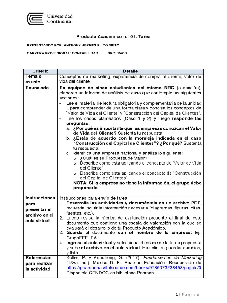 Producto Académico 01 Marketing | PDF | Calidad (comercial) | Marketing