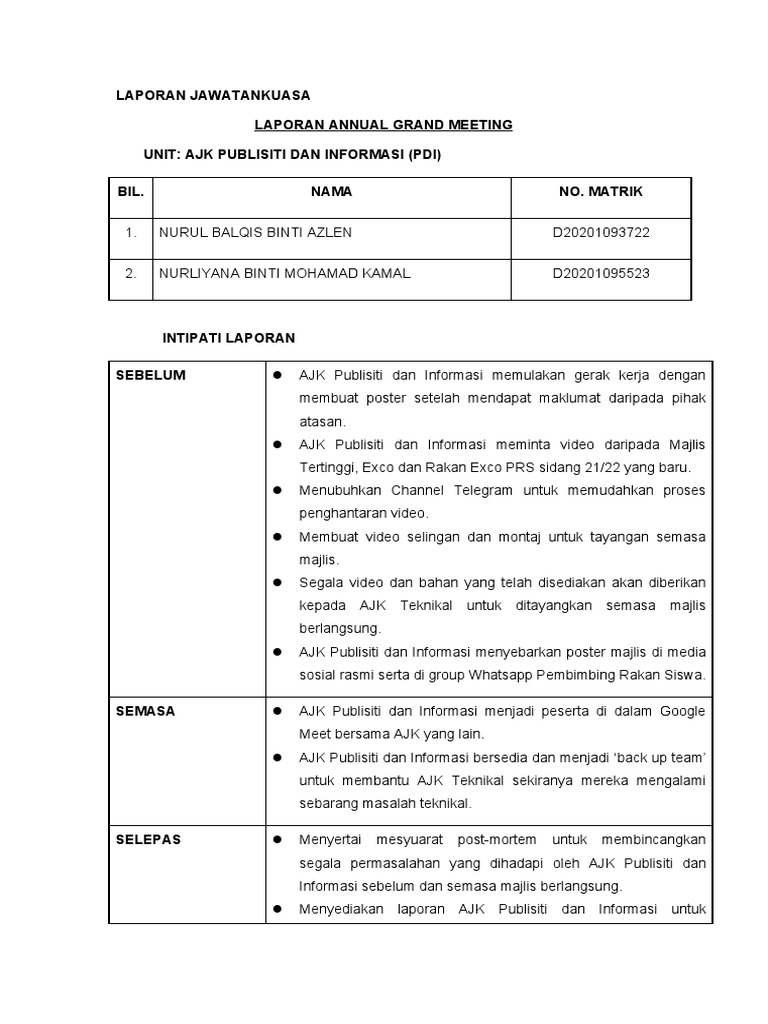 Laporan Ajk Publisiti Dan Informasi | PDF