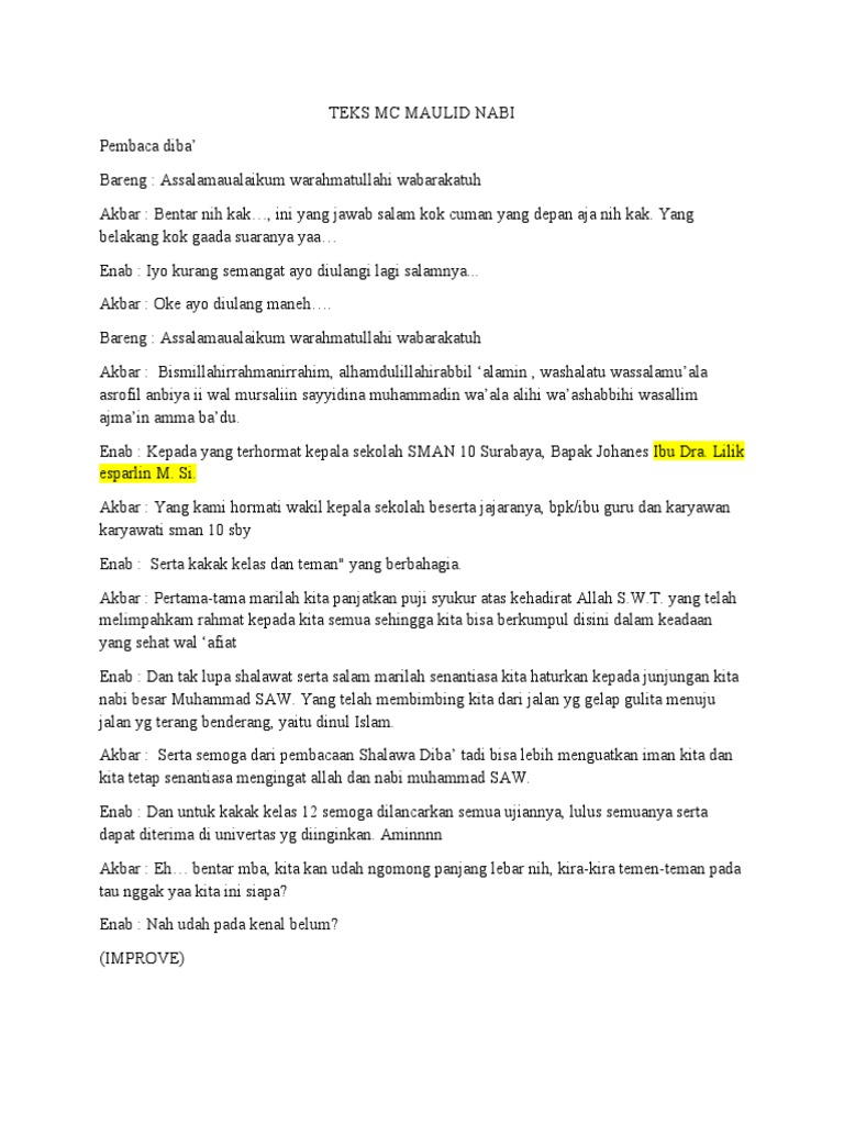 Teks MC Maulid Nabi | PDF