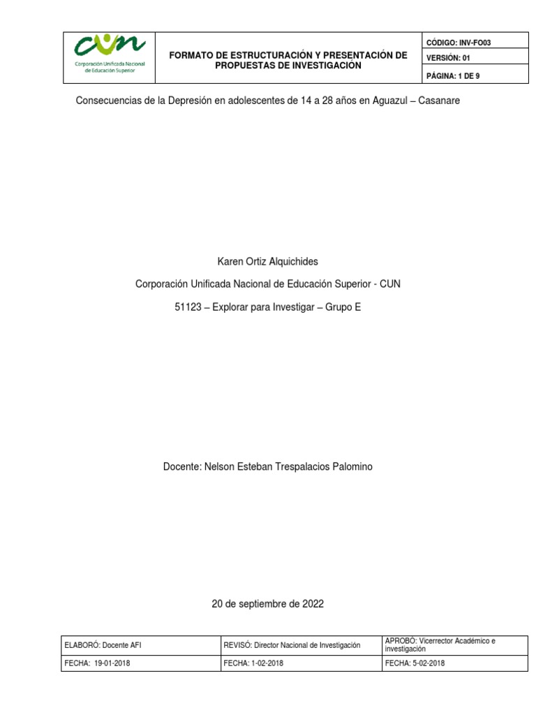 Aca 3 Explorar para Investigar 51123 Depresion Grupo e | PDF