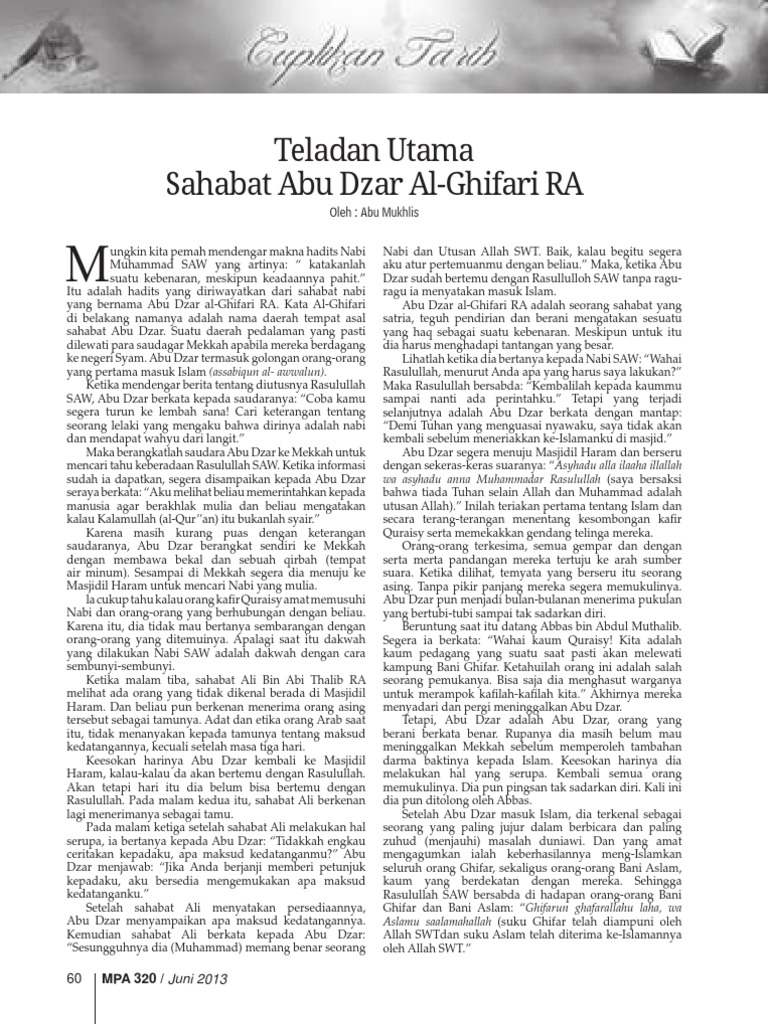 Teladan Utama Sahabat Abu Dzar Al Ghifari Ra Compress | PDF