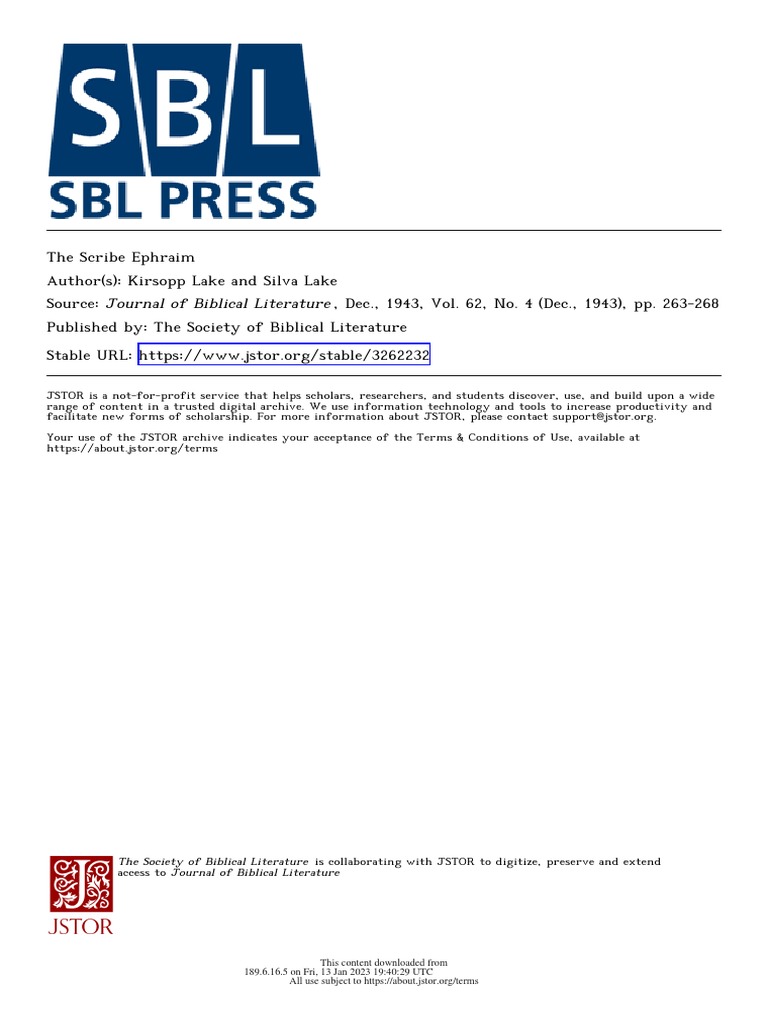 Lake and Lake 1943 - The Scribe Ephraim | PDF | Origen | Manuscript