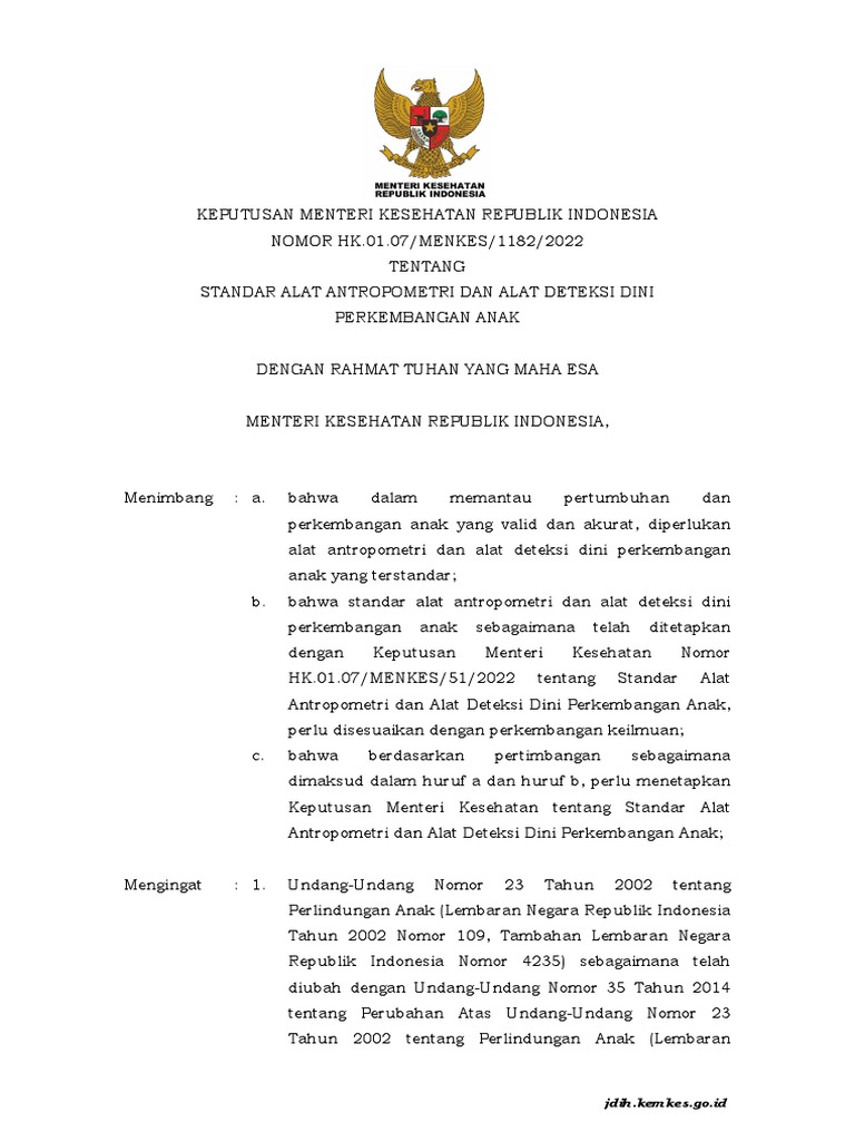 STD Antro-KMK No. HK.01.07-MENKES-1182-2022 TTG Standar Alat Antropometri Dan Alat Deteksi Dini ...