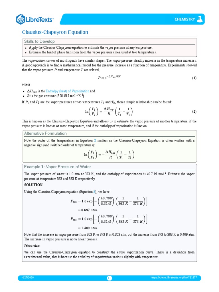 Clausius-Clapeyron Equation | PDF | Classical Mechanics | Mathematical ...