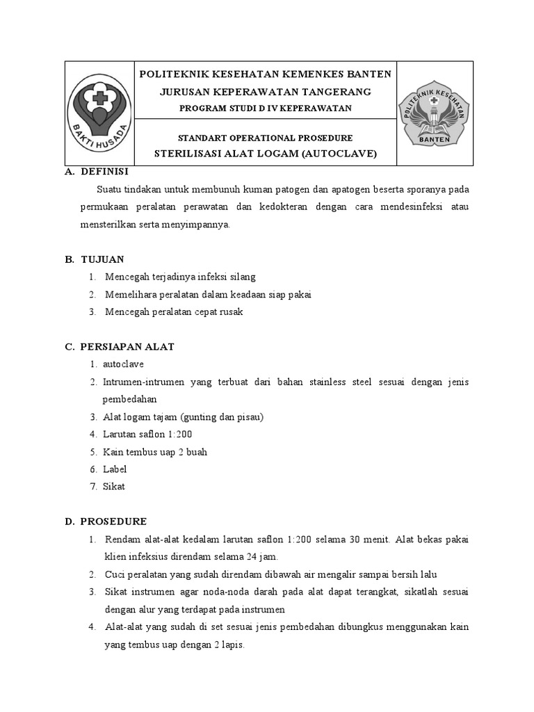 06 Sop Sterilisasi Logam Autoclave | PDF