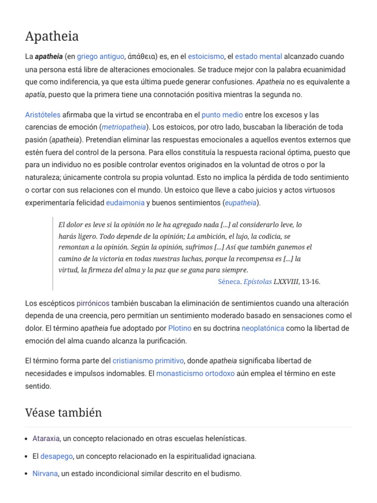 Apatheia - Wikipedia, La Enciclopedia Libre | PDF | Teorías filosóficas ...