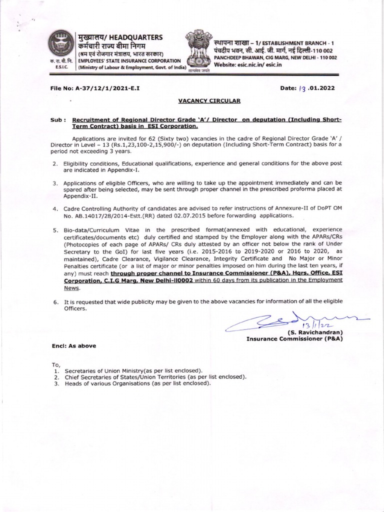 ESIC RD Notification | PDF | Employment | Business