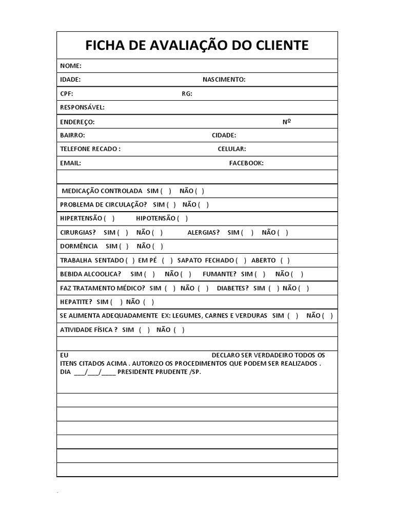 Ficha de Avaliação Cliente | PDF