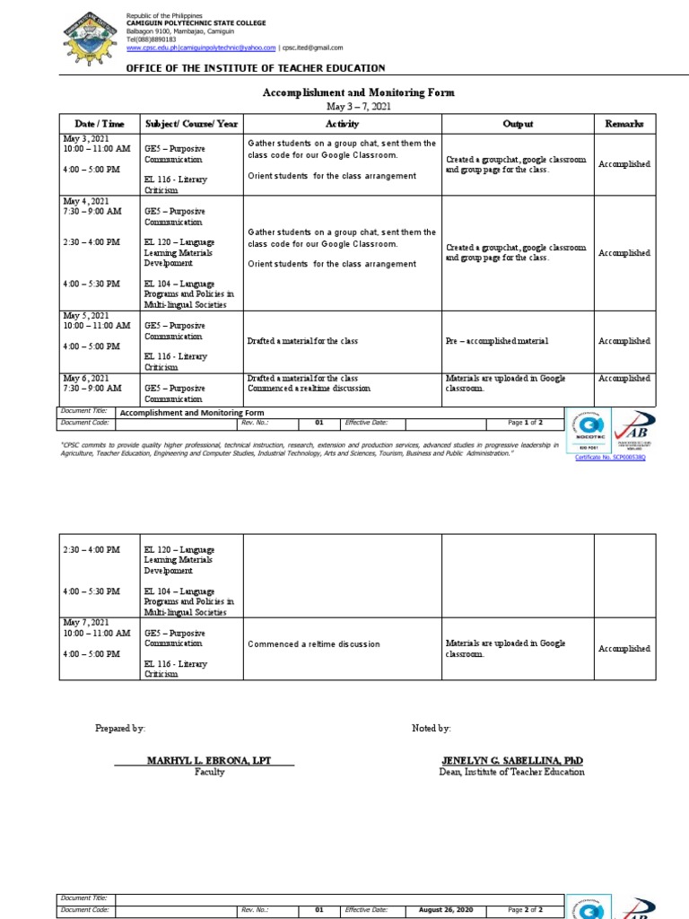 Accomplishment Format | PDF