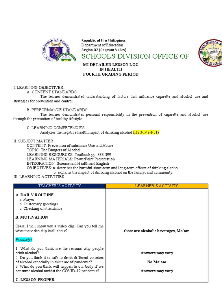 COT - Fourth QUARTER HEALTH 8 | PDF | Teaching Method | Learning