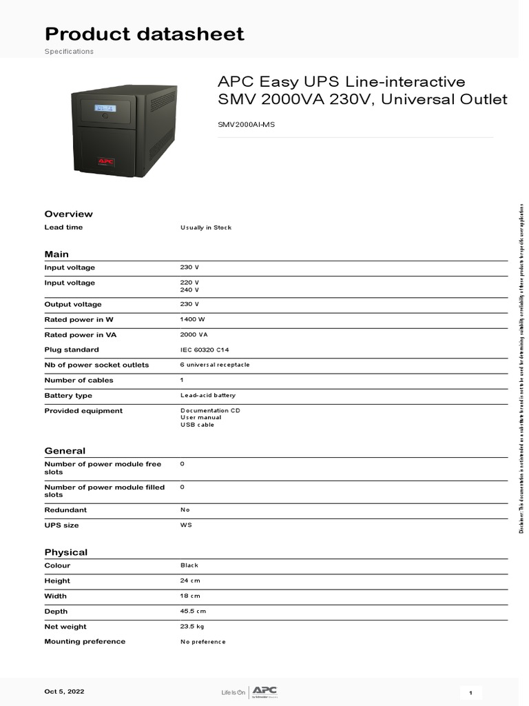 Easy UPS - SMV2000AI-MS | PDF | Ac Power Plugs And Sockets | Mains Electricity