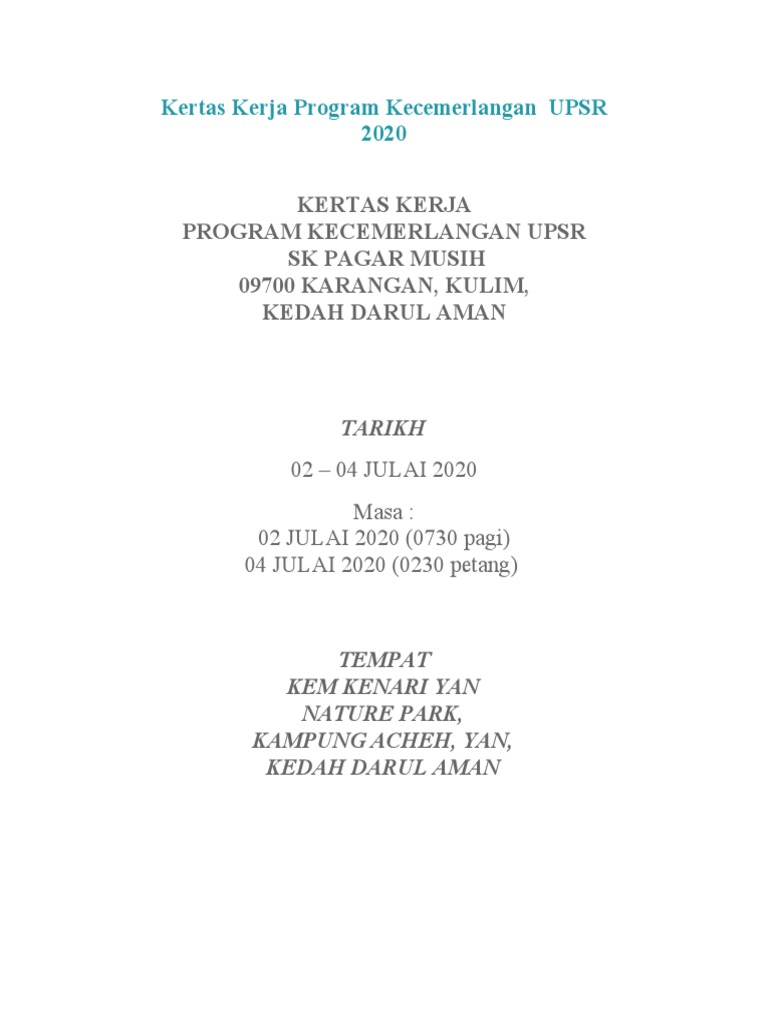 PKH Kertas Kerja Program Kecemerlangan UPSR | PDF