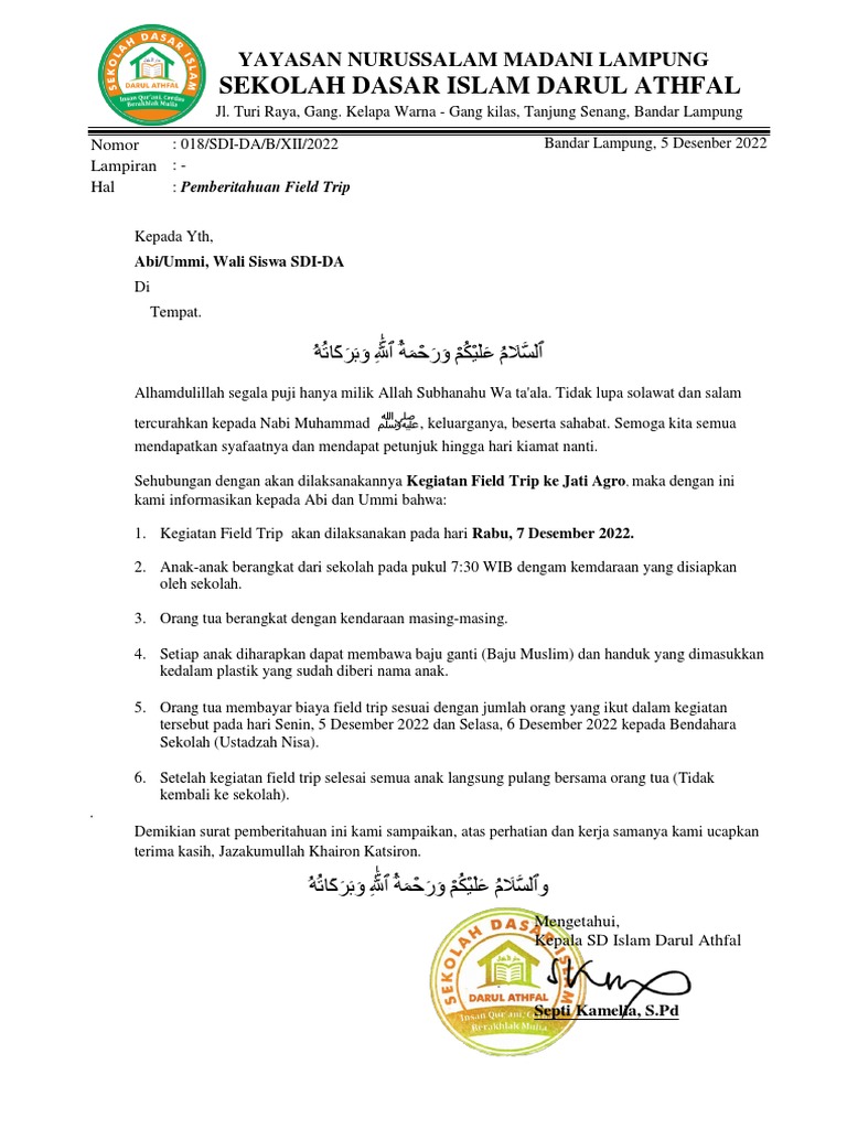 Pemberitahuan Field Trip | PDF