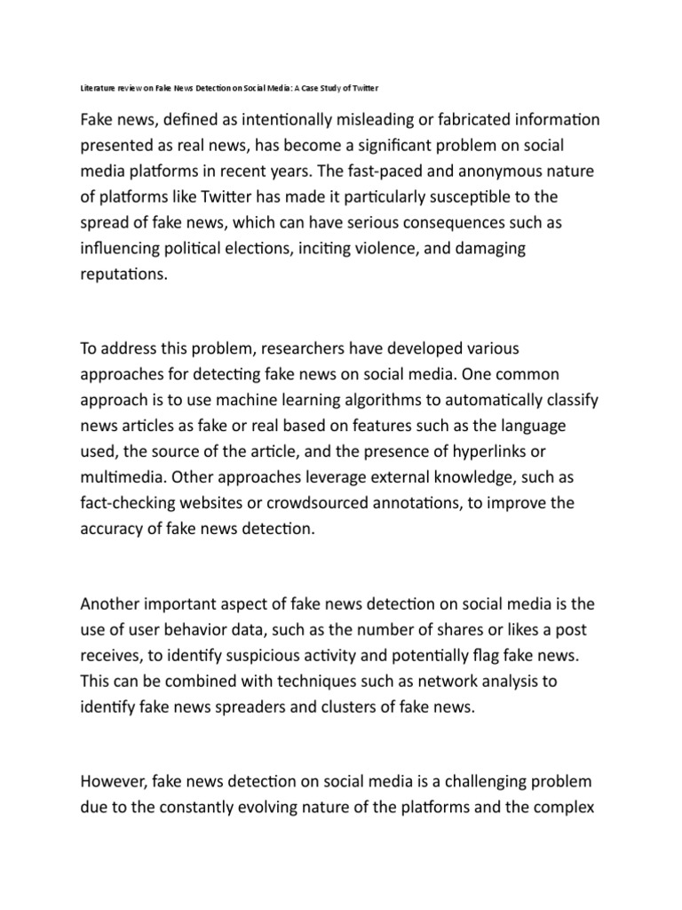 Literature Review On Fake News Detection On Social Media: A Case Study ...