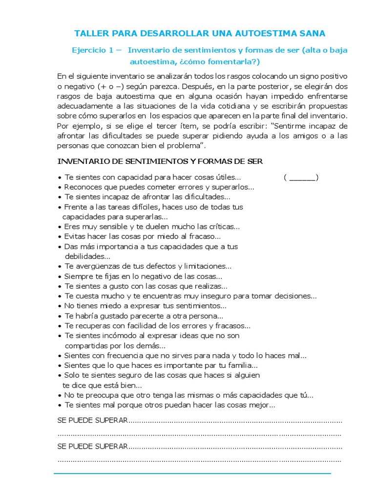 Taller -Ejercicio Completo Correcto | PDF | Autoestima | Pensamiento