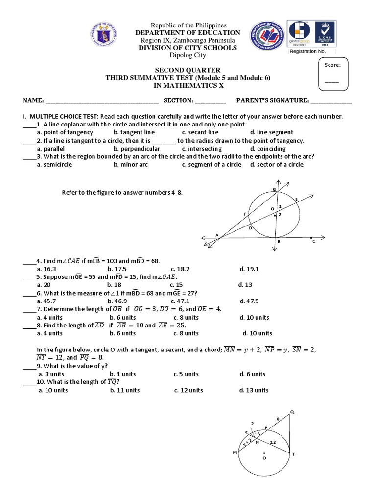2Q 3RD Summative Performance | PDF | Tangent | Circle