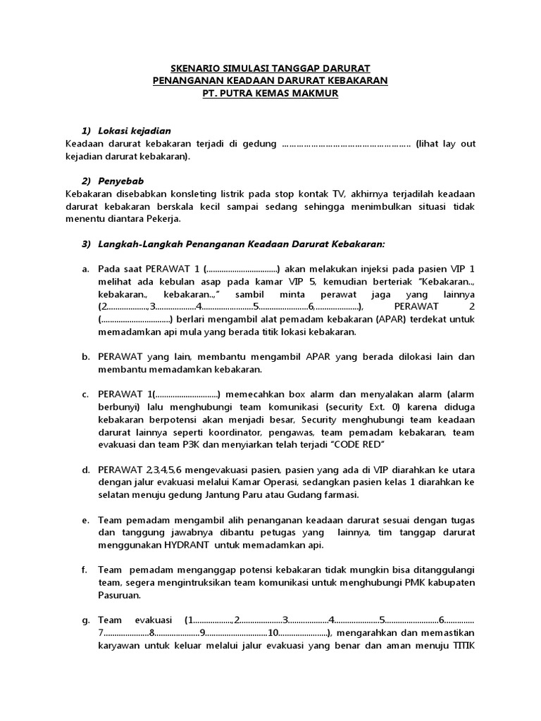 Skenario Simulasi Tanggap Darurat Kebakaran | PDF