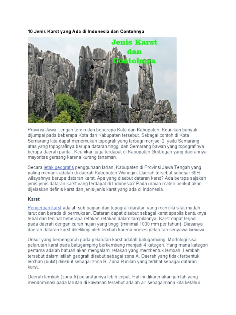 10 Jenis Karst Yang Ada Di Indonesia Dan Contohnya | PDF