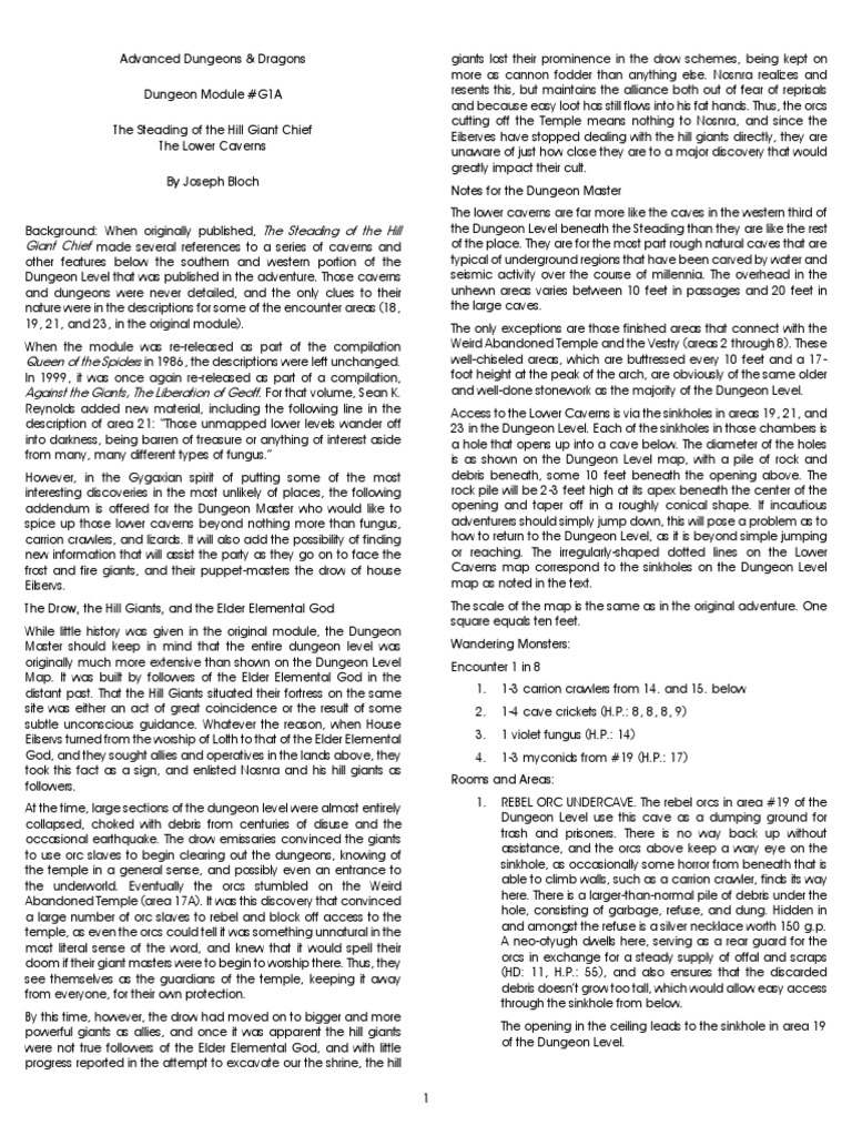 G1A - Steading of The Hill Giant Chief Lower Caverns | PDF